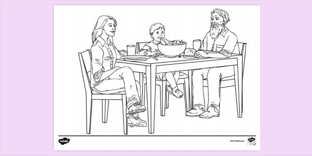 Family Meal Colouring | Colouring Sheets