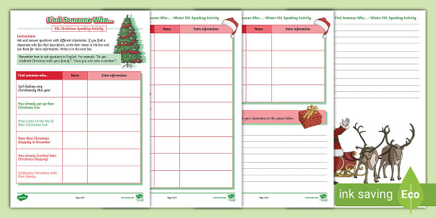 FREE! - ESL Christmas 'Find Someone Who' Speaking Activity
