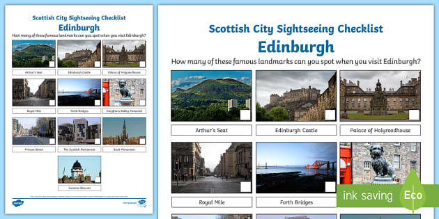 Scottish City Sightseeing Edinburgh Checklist Activity Sheet