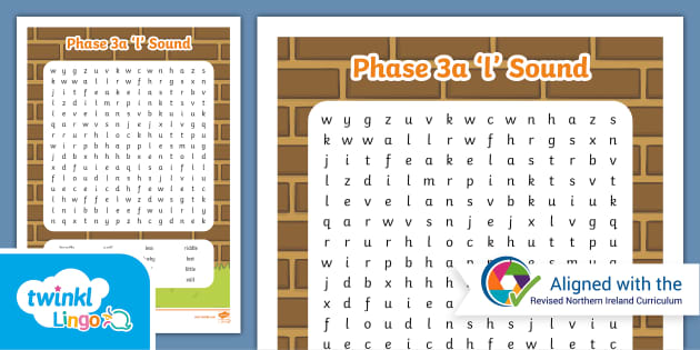 Northern Ireland Linguistic Phonics Phase 3a 'l' Word Search