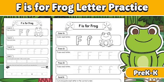 F is for Frog Letter Practice Cut and Paste Worksheet