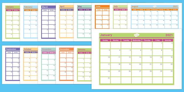 2021-2022 Month at a Glance Calendar (teacher made)