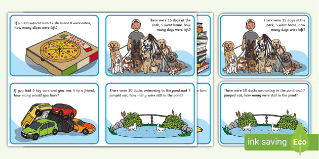 Year 1 Subtraction Word Problem Challenge Cards - Twinkl