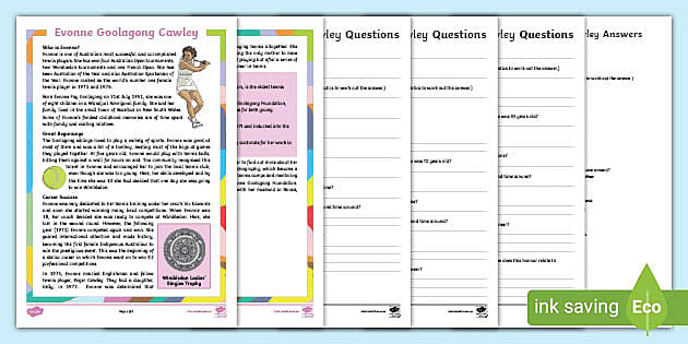 Evonne Goolagong Cawley Differentiated Reading Comprehension