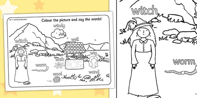 Word Initial w Production Coloring Scene (Teacher-Made)