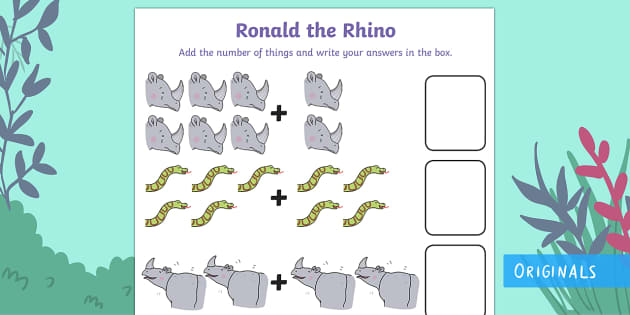 Ronald the Rhino Count and Add Worksheet / Worksheet