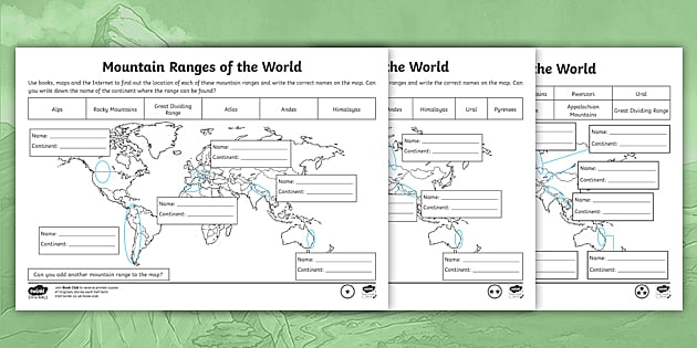 Labelling Mountain Ranges of the World (teacher made)