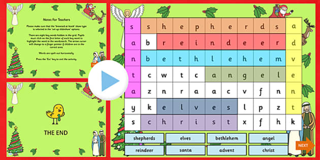 Christmas Interactive Wordsearch PowerPoint (teacher made)