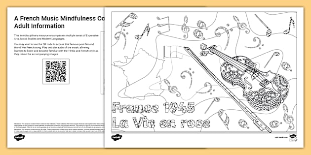 French Music Mindfulness Colouring Page (teacher made)