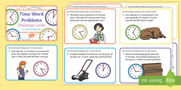 Fifteen Minute Intervals Time Word Problems Cards