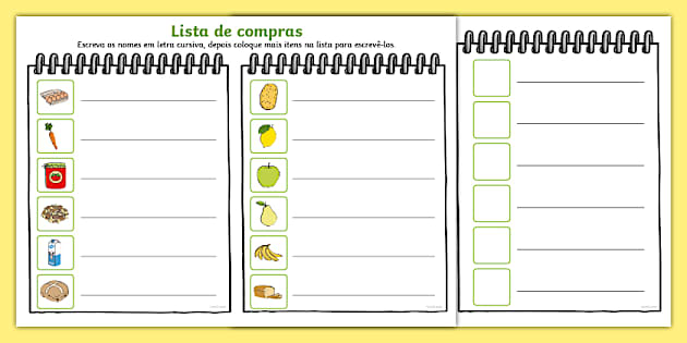 Lista de compras - Escrita em letras cursivas - Twinkl