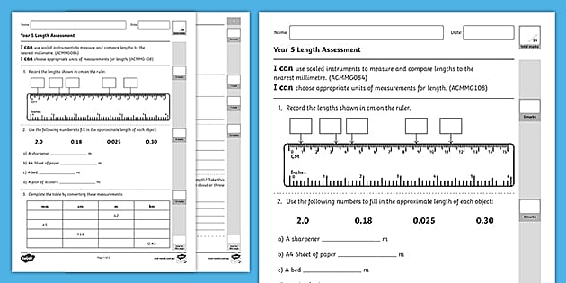 Year 5 Length Assessment Sheet teacher Made 