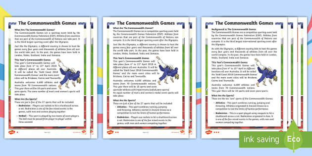 LKS2 The Commonwealth Games Differentiated Fact File