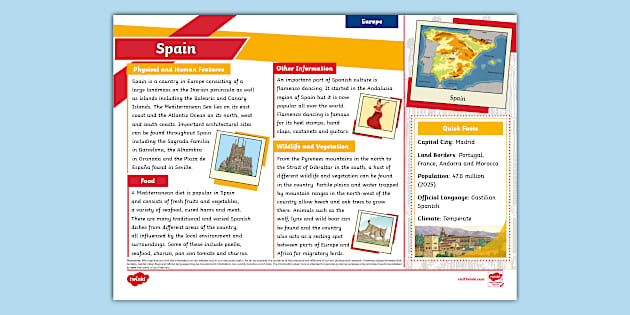 KS2 Spain Fact File - Geography (l'enseignant a fait)