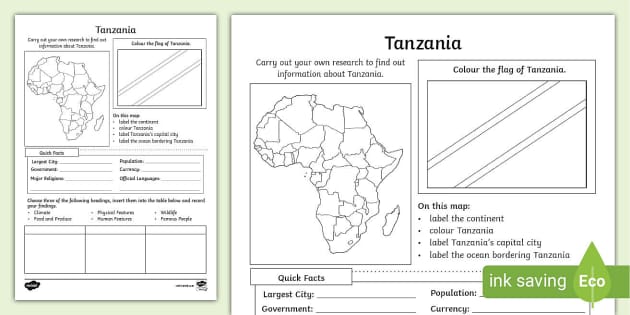 KS2 Tanzania Research Activity (teacher made) - Twinkl