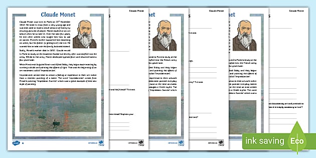 New Resource KS2 Claude Monet Differentiated Reading Comprehension Activity