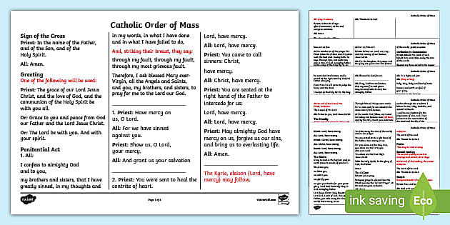 Catholic Order Of Mass Layout