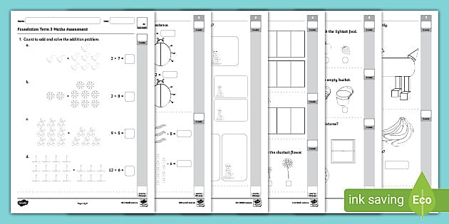 Foundation Term 3 Maths Assessment. (Hecho por educadores)