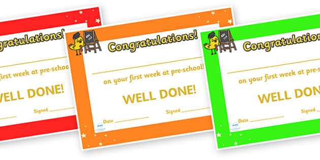 First Week Award Certificates (Kindergarten & Pre-school)