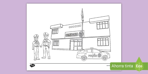 Hoja de colorear: Comisaría dibujo | Materiales Twinkl Perú