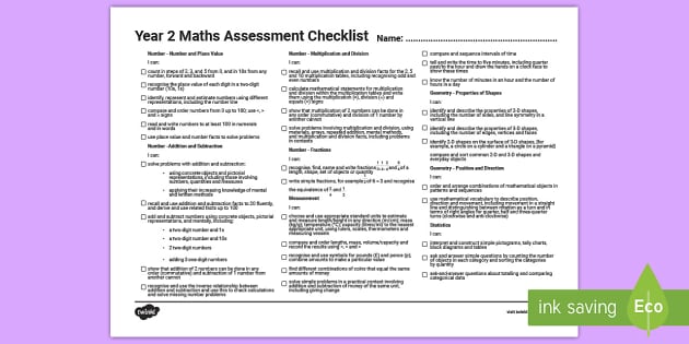 2014 Curriculum Year 2 Maths Assessment Checklist - Twinkl