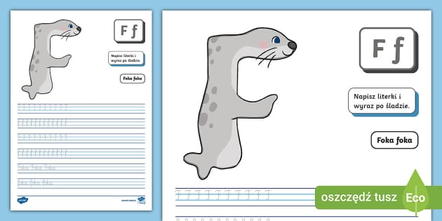 Alfabet: Pisanie po śladzie | Literka F f | Foka - Twinkl