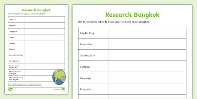 Bangkok Research Template Activity (Teacher-Made) - Twinkl
