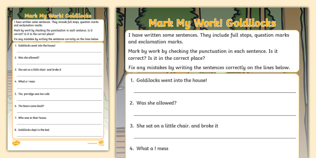 Goldilocks Mark My Work! Demarcating Sentences - Twinkl