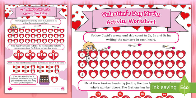 Valentines Day Maths Activity Sheet (Teacher-Made) - Twinkl