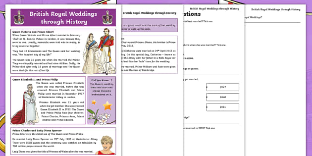 LKS2 British Royal Weddings through History Differentiated Reading