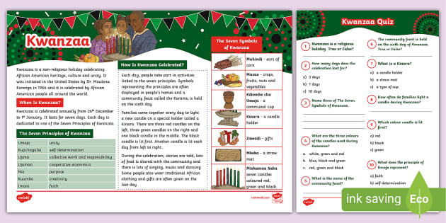 Kwanzaa KS2 Fact File and Quiz (l'enseignant a fait)