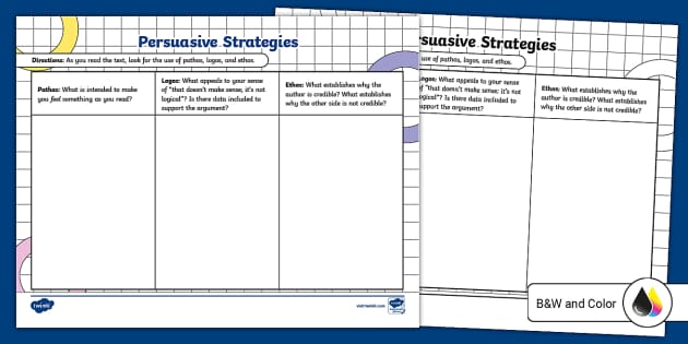 Persuasive Strategies Graphic Organizer for 6th-8th Grade
