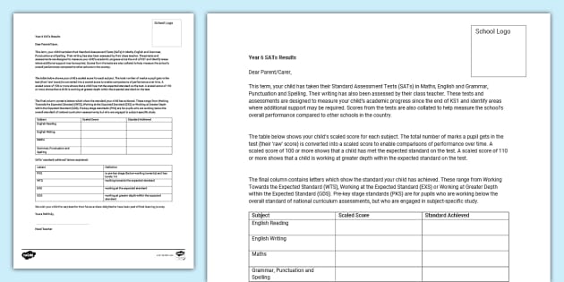 Editable Year 6 SATs Results Letter nauczyciel Wykona 