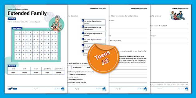 ESL Extended Family Activity Sheet for Teens (teacher made) ESL Extended Family Activity Sheet for Teens (teacher made)