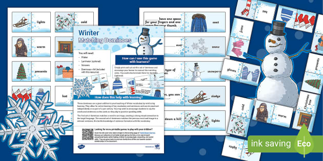Winter Matching Dominoes Game For Learners of EAL - Twinkl