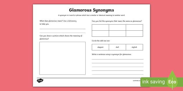 Glamorous Synonyms Worksheet (teacher made) - Twinkl