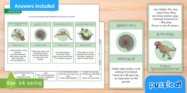 Fun Dinosaurs What Am I? Guessing Game Puzzle Cards - AL