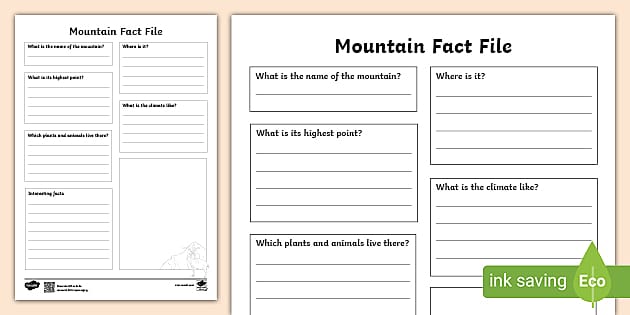 Mountain Fact File Template (creat de profesori)