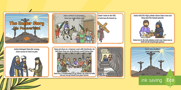 Easter Story Sequencing Cards English/Afrikaans - Twinkl