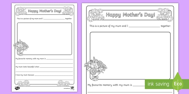 Mother's Day Questionnaire With Portrait Worksheet - Twinkl