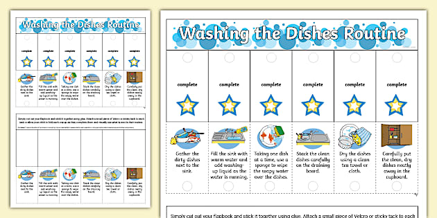 Washing the Dishes Visual Routine Flapbook - Twinkl