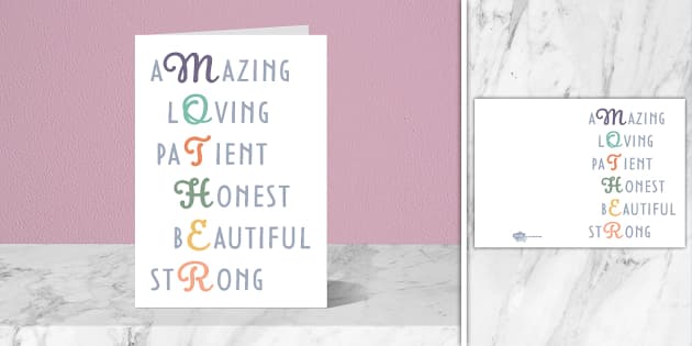 Mother Acrostic Poem Mother's Day Card (teacher made)