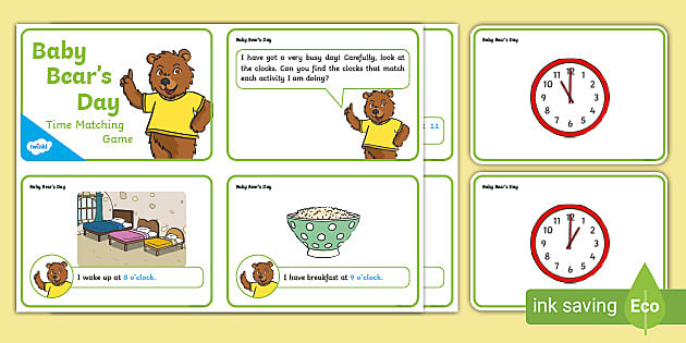 Baby Bear's Day - O'clock Time Matching Game - Time Matching Game