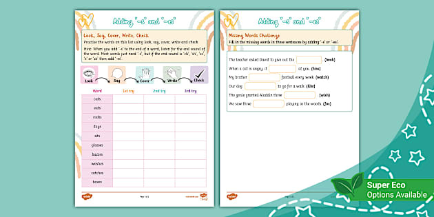 Year 1 Spelling Practice: Adding the Suffixes '-s' and '-es'