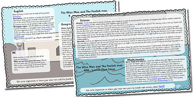 The Wise Man And The Foolish Man Lesson Plan Ideas KS2