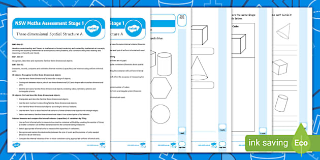 Maths Assessment NSW Curriculum- Stage 1 Three-dimensional spatial ...