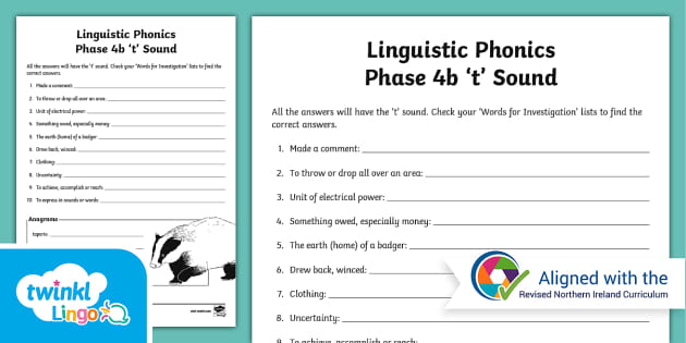 Northern Ireland Linguistic Phonics Stage 5 And 6 Phase 4b T Sound