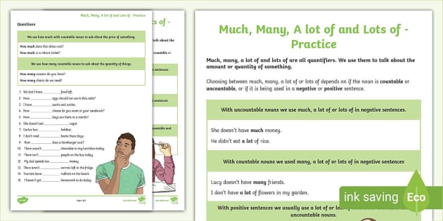 ESL Quantifiers: Much or Many Worksheet (Teacher-Made)