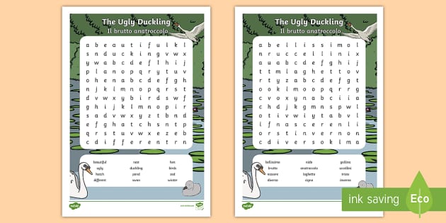 The Ugly Duckling Word Search English/Italian - Ugly Duckling Wordsearch
