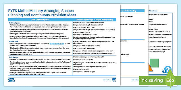 EYFS Maths Mastery Arranging Shapes Planning and Continuous Provision Ideas
